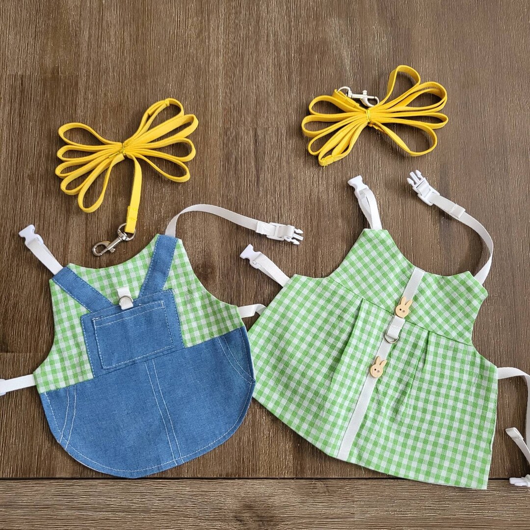 Green and White Check Rabbit Bunny Dress or Denim Dungarees Harness ...