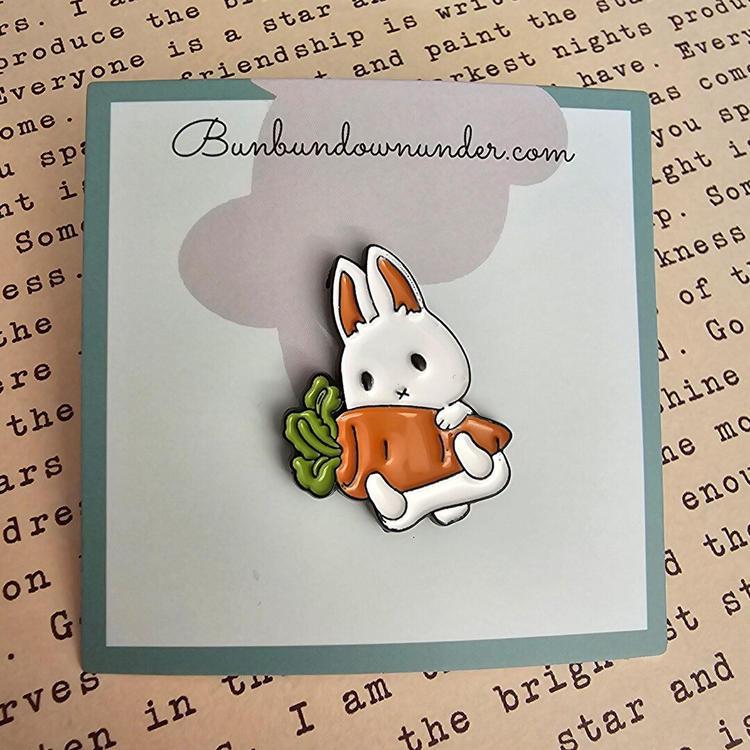 White Hungry Bunny Rabbit Love Carrot Enamel Pin, Easter Gift, Gift for ...