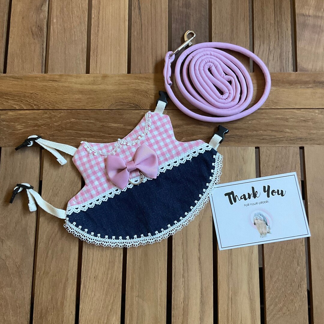 Pink Gingham Denim Pet Bunny Rabbit Dress/harness, Rabbit Clothing ...
