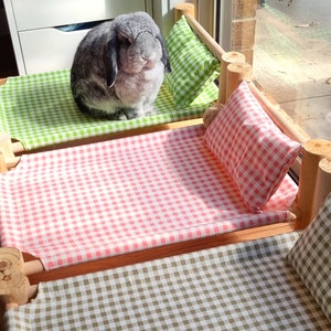 Rabbit Bunny Pet Bed, Wooden Bed With Pillow and Bedsheet Set, Multi ...