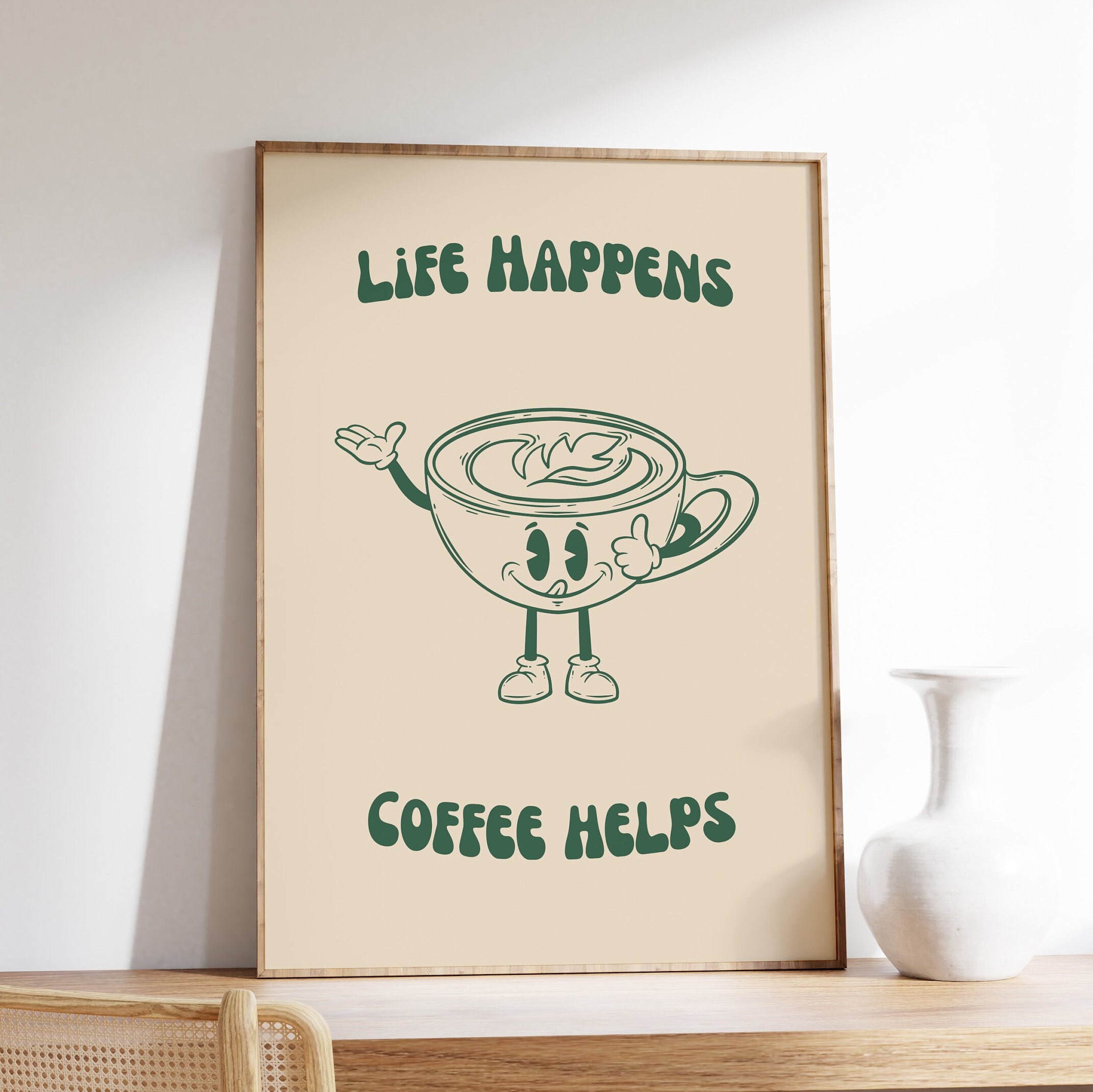 Retro Coffee Poster, Kitchen Poster, Aesthetic Wall Art, Coffee Quote ...