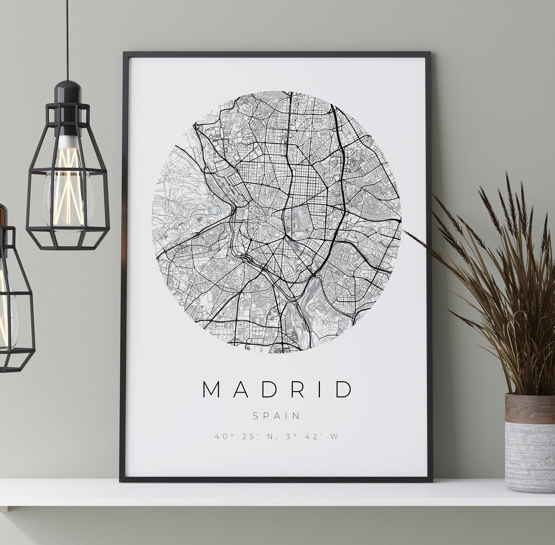 Madrid Map Poster Minimalist Print Circle Map Madrid Map | Etsy