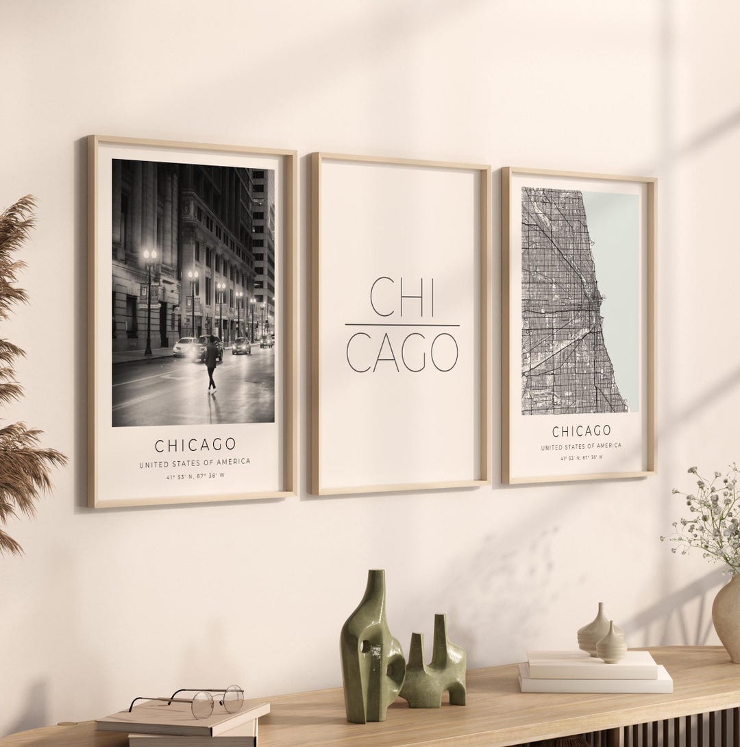 Chicago Poster Set of 3, Chicago Photo Set, Chicago Gift, Chicago ...