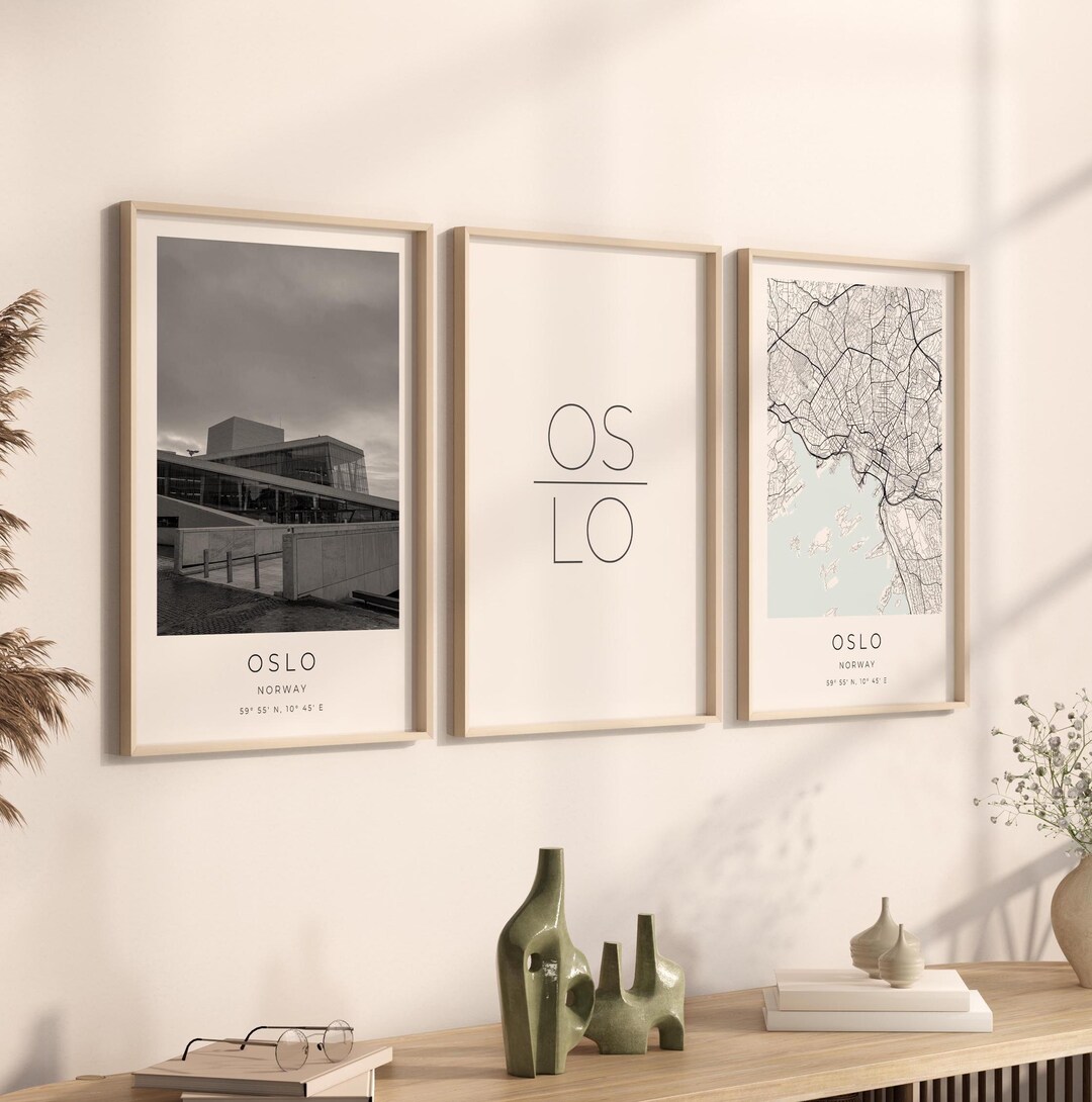 Oslo Poster Set of 3, Oslo Photo Set, Oslo Gift, Oslo Poster, Oslo Map ...