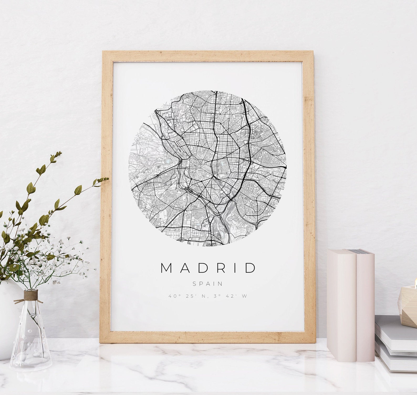 Madrid Map Poster Minimalist Print Circle Map Madrid Map | Etsy