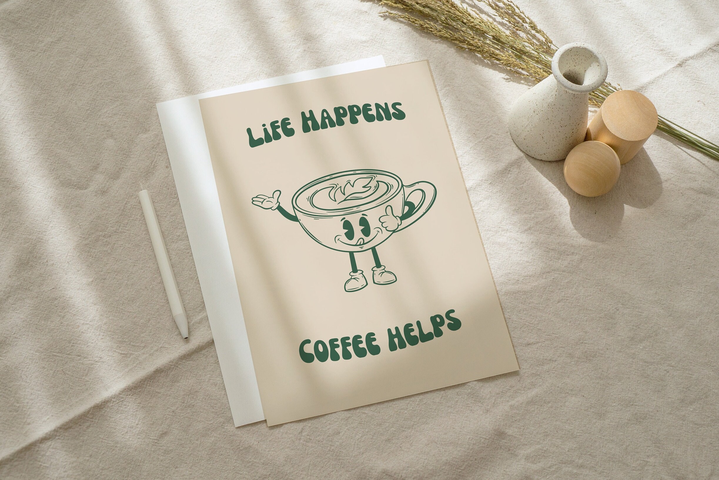 Retro Coffee Poster, Kitchen Poster, Aesthetic Wall Art, Coffee Quote ...