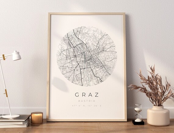 Graz Map Poster Graz Minimalist Graz Map Print Graz Poster | Etsy
