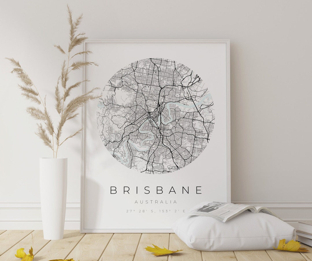 Brisbane Map Poster, Brisbane Minimalist, Brisbane Framed Poster ...