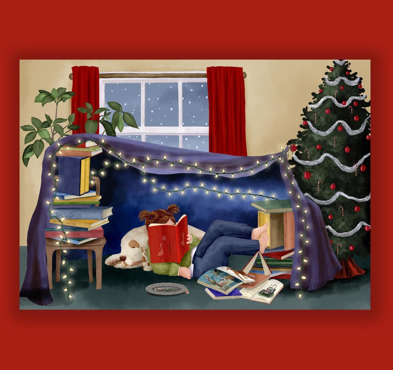 BOOK FORT Charity Christmas Card Supporting Proliteracy (10 Cards per ...