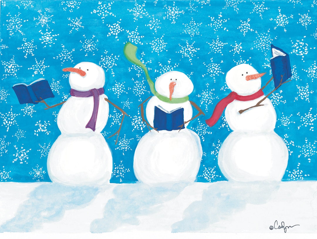 THREE SNOWMEN READING Charity Holiday Card Supporting - Etsy