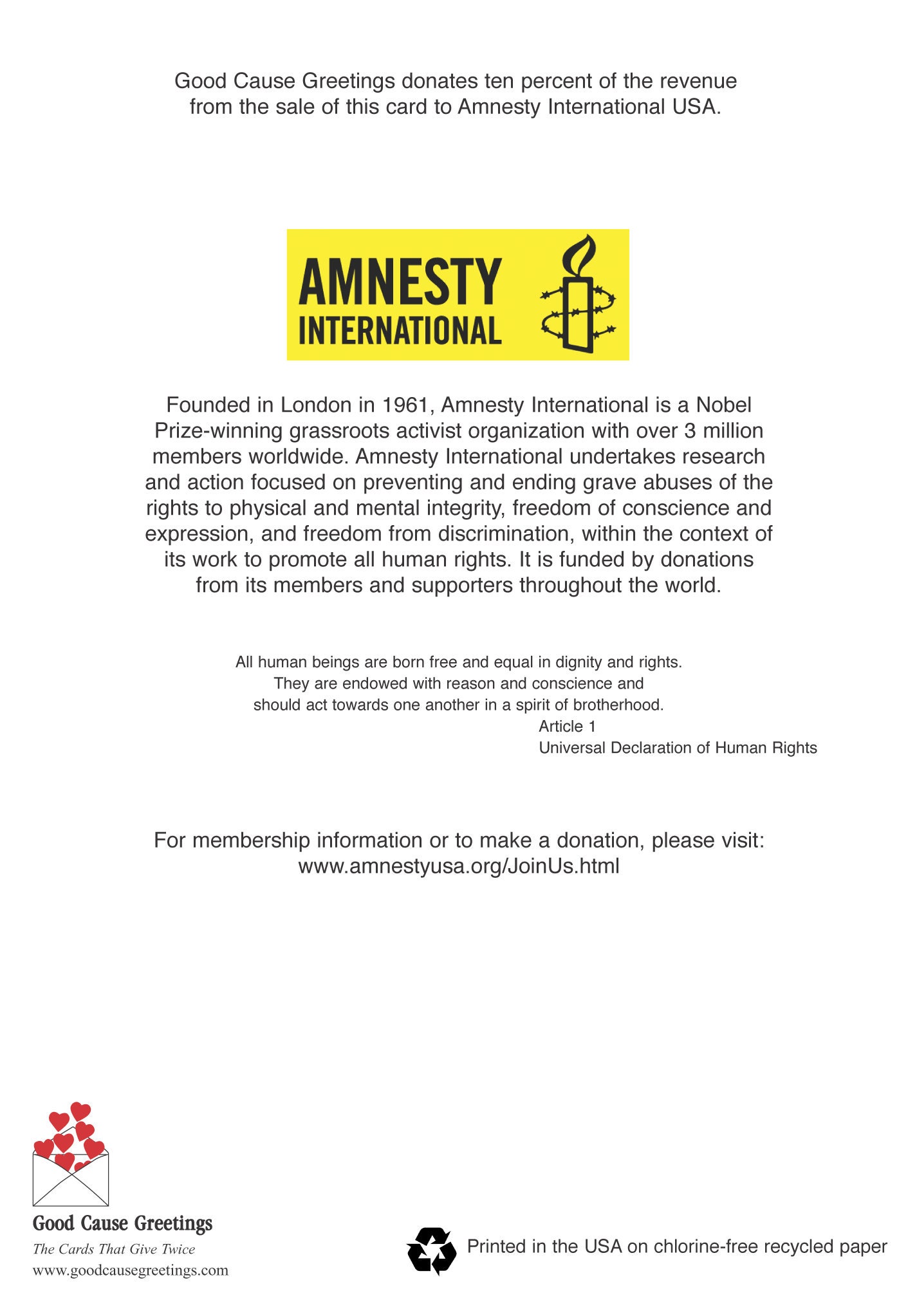 COOPERATION Charity Card Supporting Amnesty International (10 Cards per ...