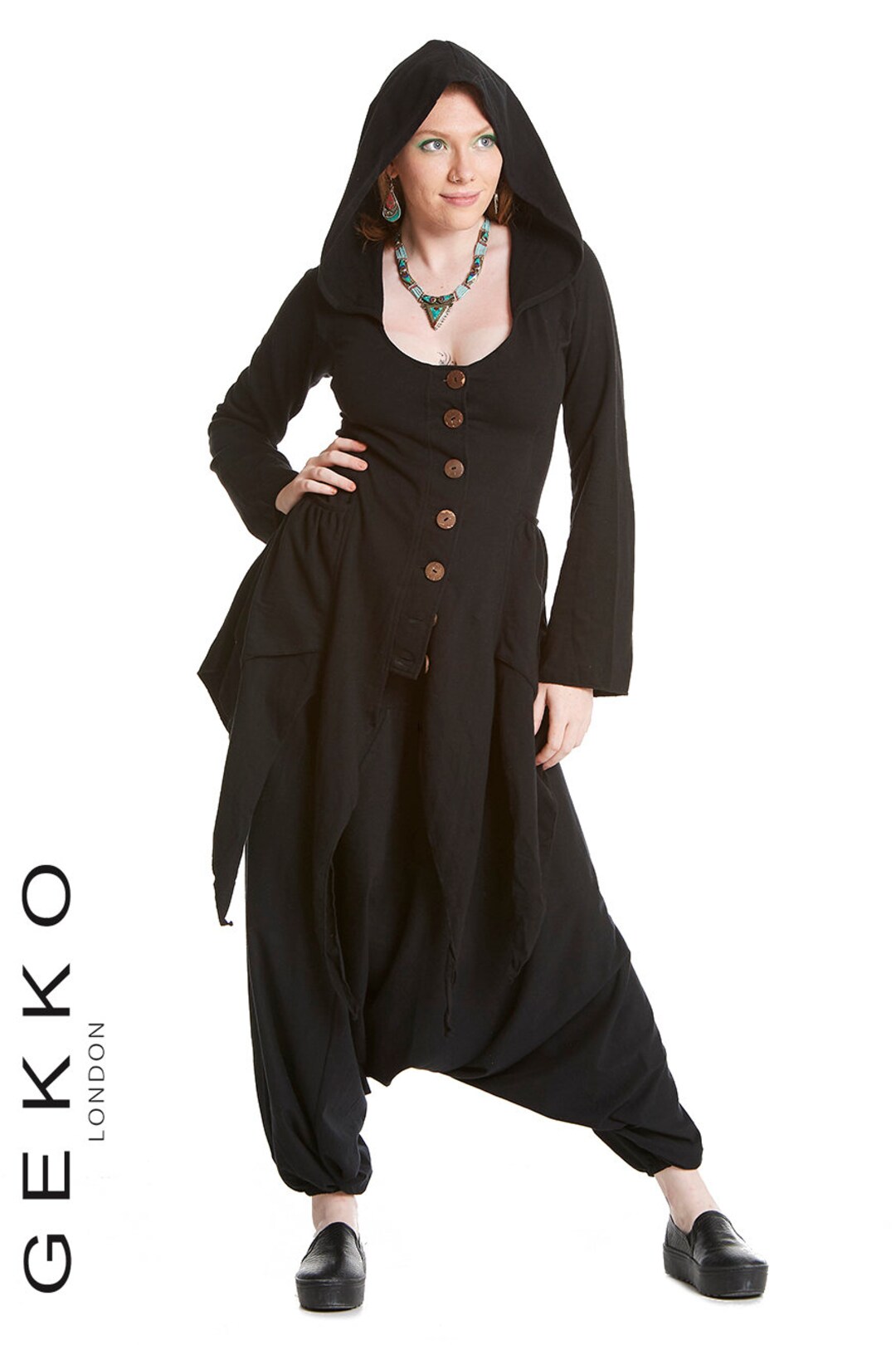 PIXIE HOODED COAT, Witches Coat, Made in Thick Cotton, Boho Style ...