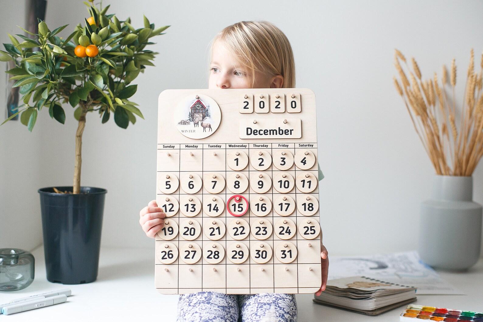 Wooden Calendar Homeschool Natural Home Calendar | Etsy