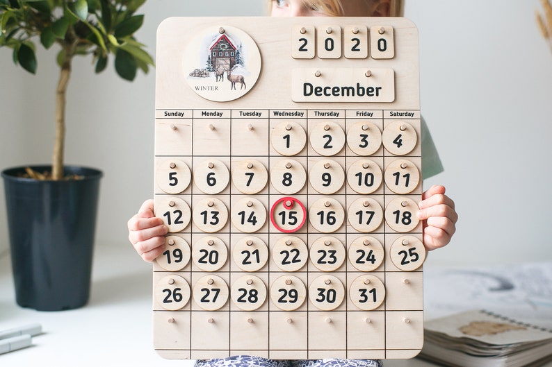 Wooden Calendar Homeschool Natural Home Calendar | Etsy UK