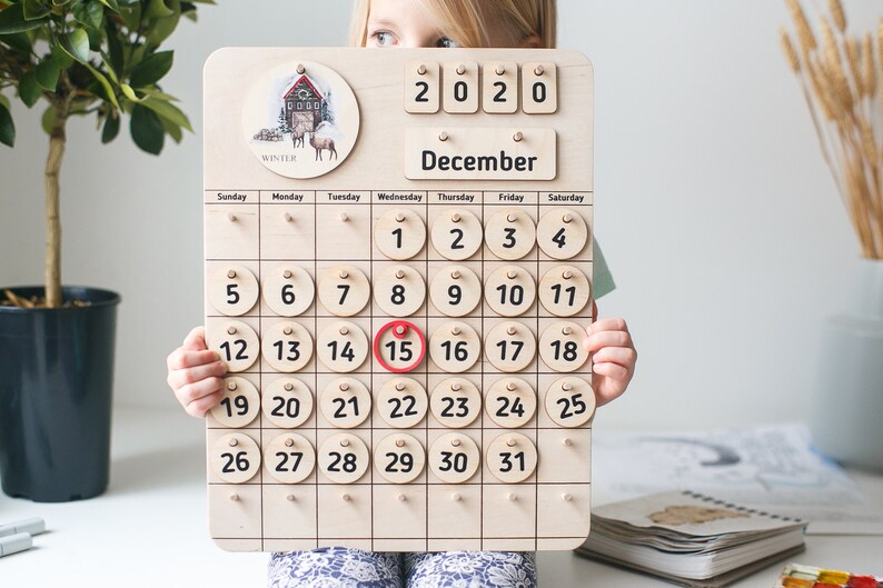 Wooden Calendar Homeschool Natural Home Calendar | Etsy UK