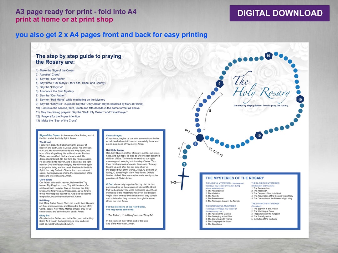 Rosary A3 Foldable Page- How to Pray the Rosary. Digital Download. - Etsy