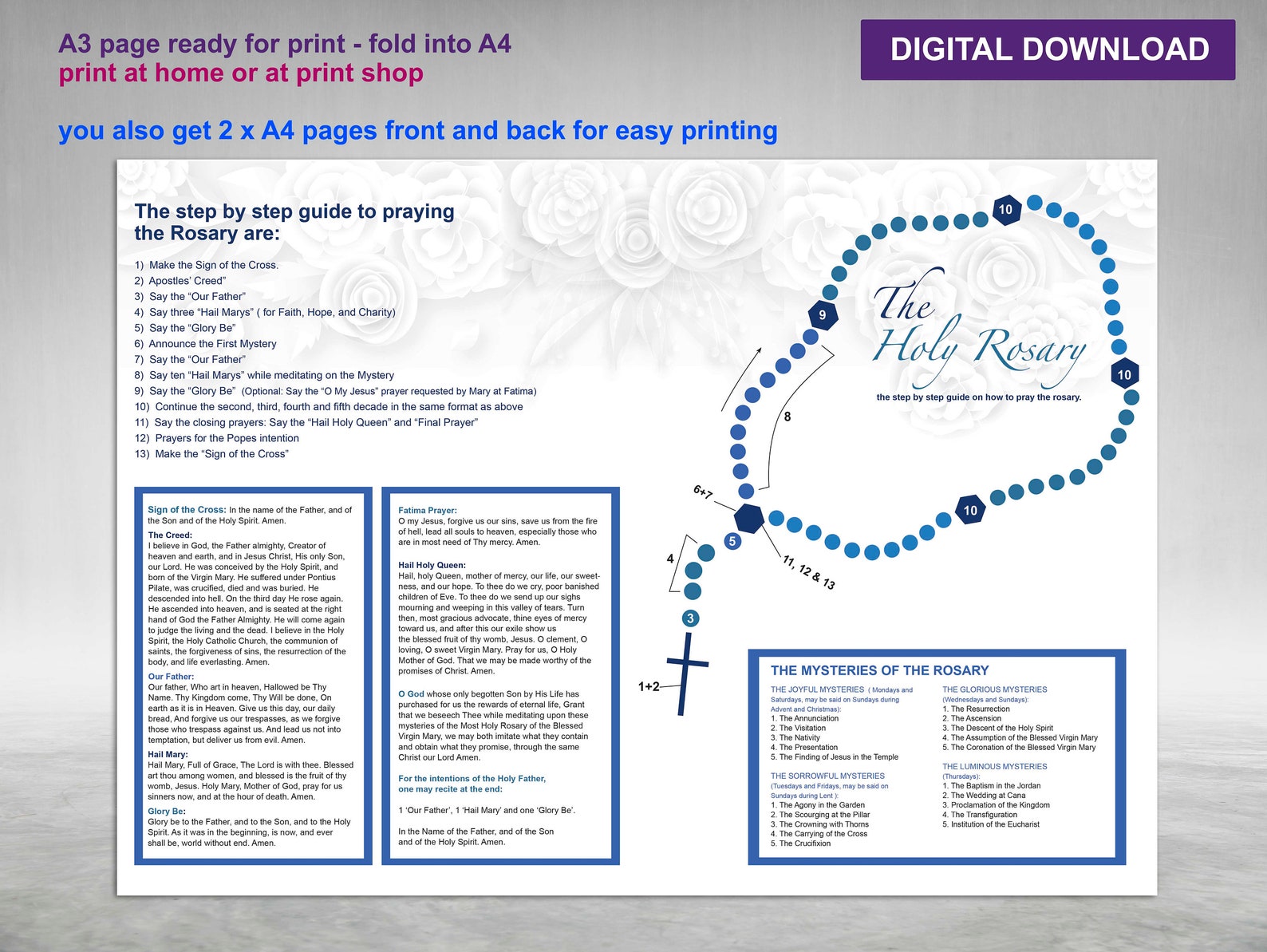 Rosary A3 Foldable Page- How to Pray the Rosary. Digital Download. - Etsy
