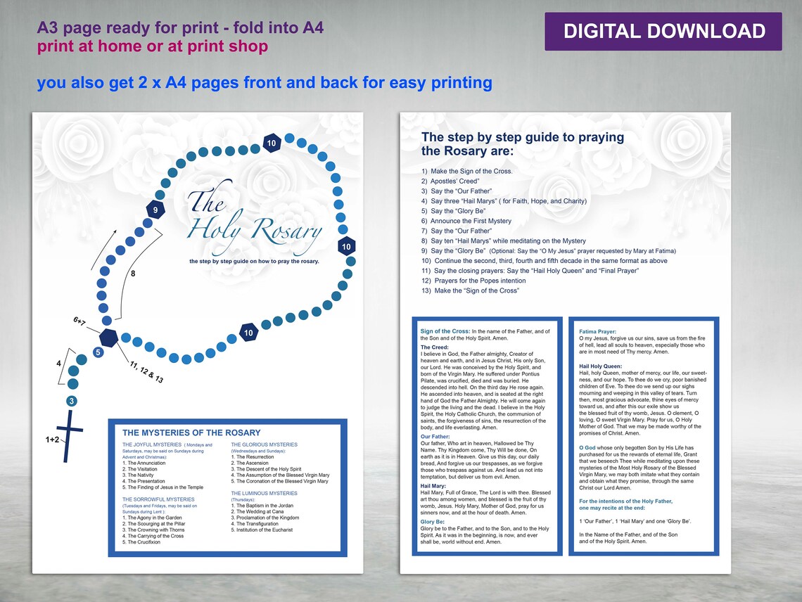 Rosary A3 Foldable Page- How to Pray the Rosary. Digital Download. - Etsy