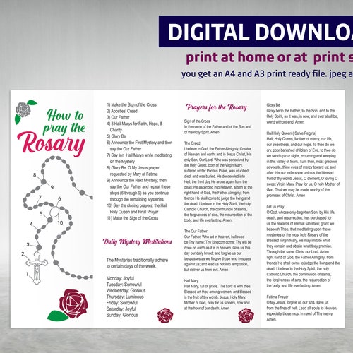 Rosary A3 Foldable Page How to Pray the Rosary. Digital - Etsy