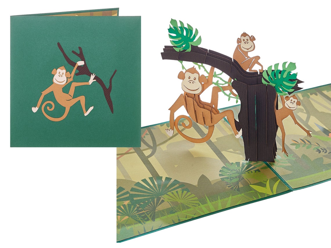 Monkey Pop up Card Blank Monkey Card Monkey Easter Card - Etsy