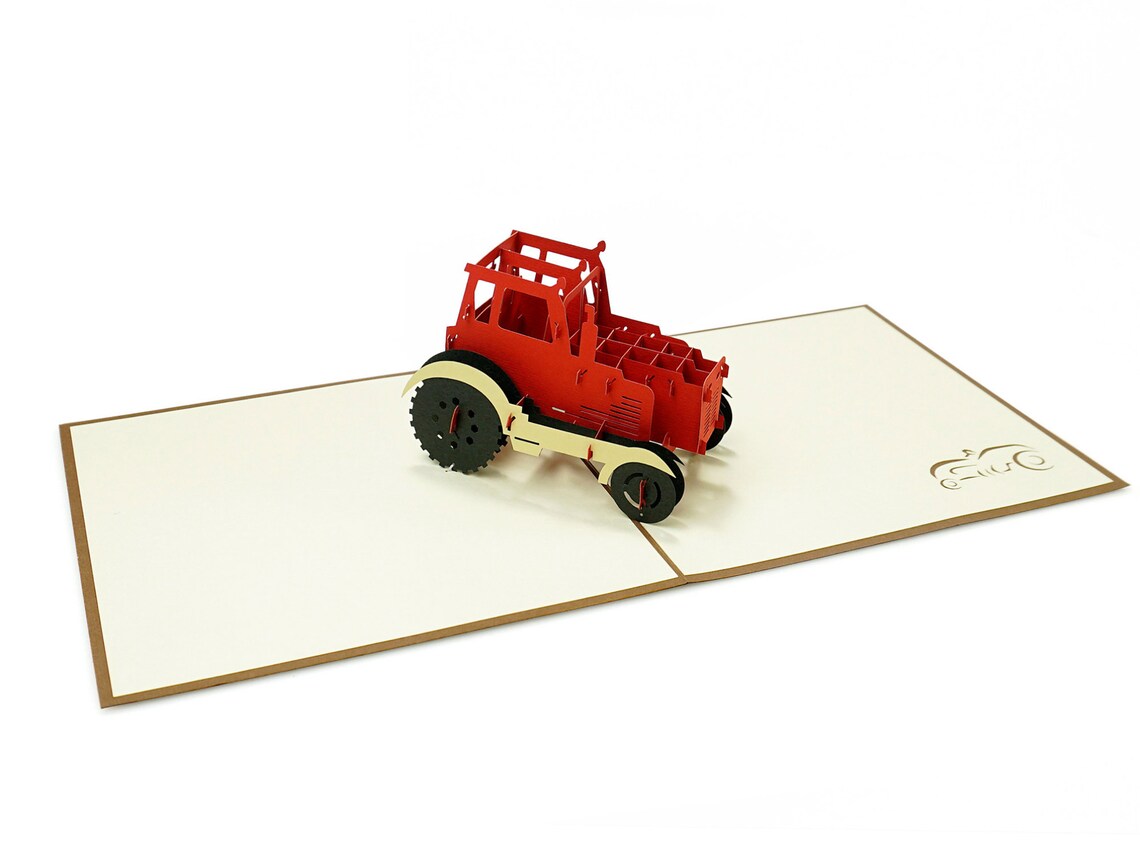 Red Tractor Pop up Card, Blank Tractor Card, Tractor Birthday Card, 3D ...