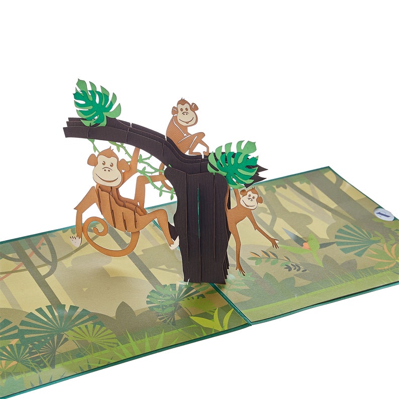 Monkey Pop up Card, Blank Monkey Card, Monkey Easter Card, Monkey Gift ...