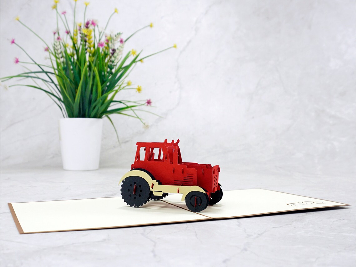 Red Tractor Pop up Card, Blank Tractor Card, Tractor Birthday Card, 3D ...
