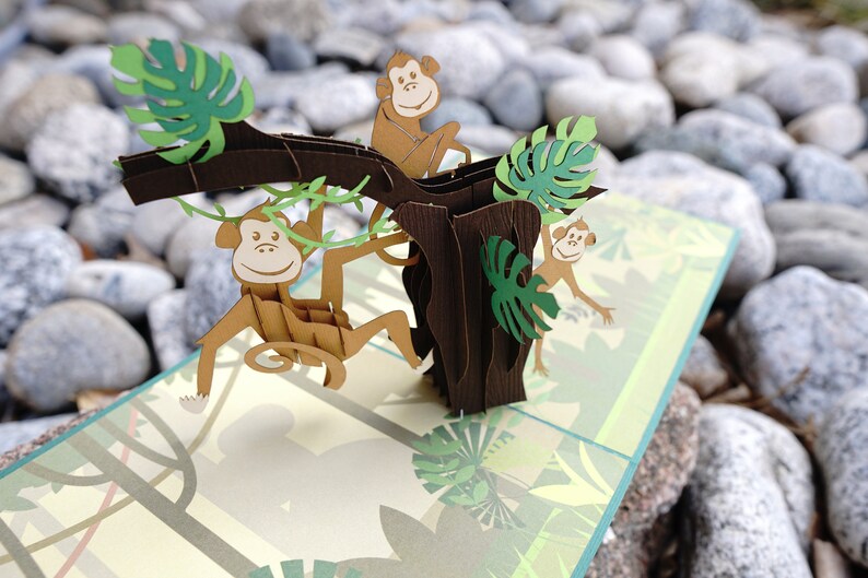 Monkey Pop up Card, Blank Monkey Card, Monkey Easter Card, Monkey Gift ...