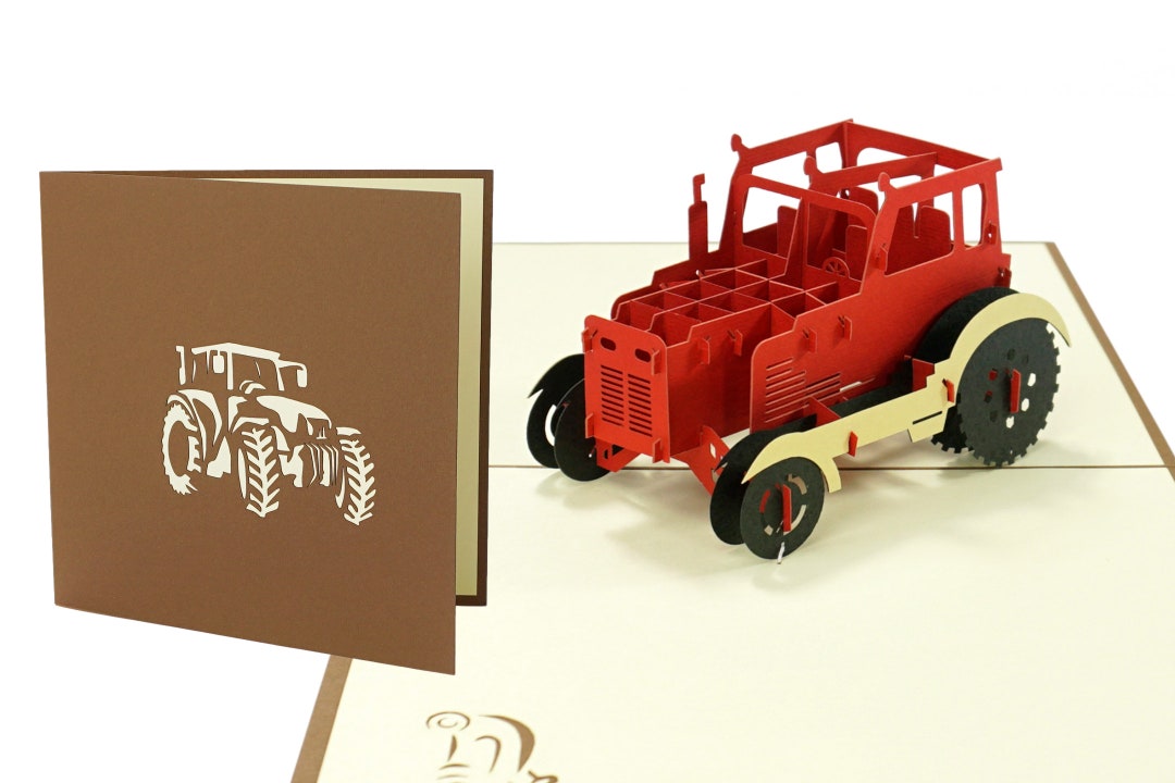 Red Tractor Pop up Card, Blank Tractor Card, Tractor Birthday Card, 3D ...
