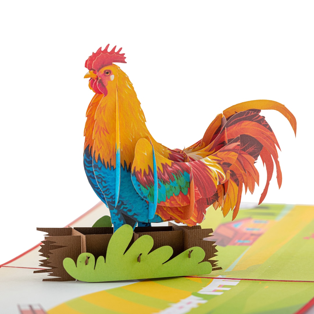 Rooster Pop up Card, Blank Rooster Card, Rooster Birthday Card, Rooster ...