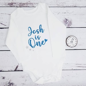 Personalised First Birthday Baby 1st Vest Outfit One Boy Girl Name Cake ...