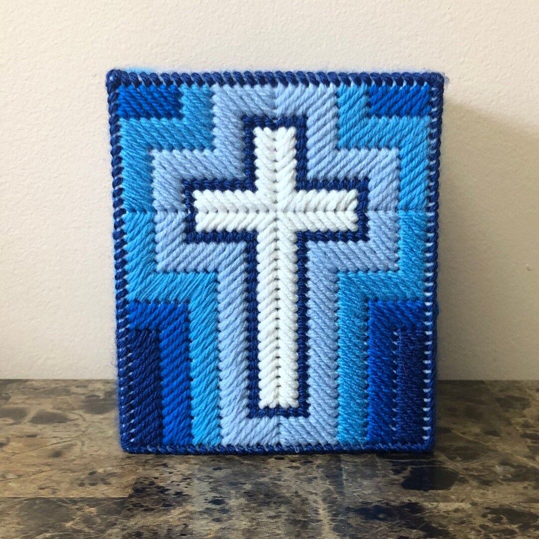 Shades of Blue Cross Plastic Canvas Tissue Box Cover - Etsy