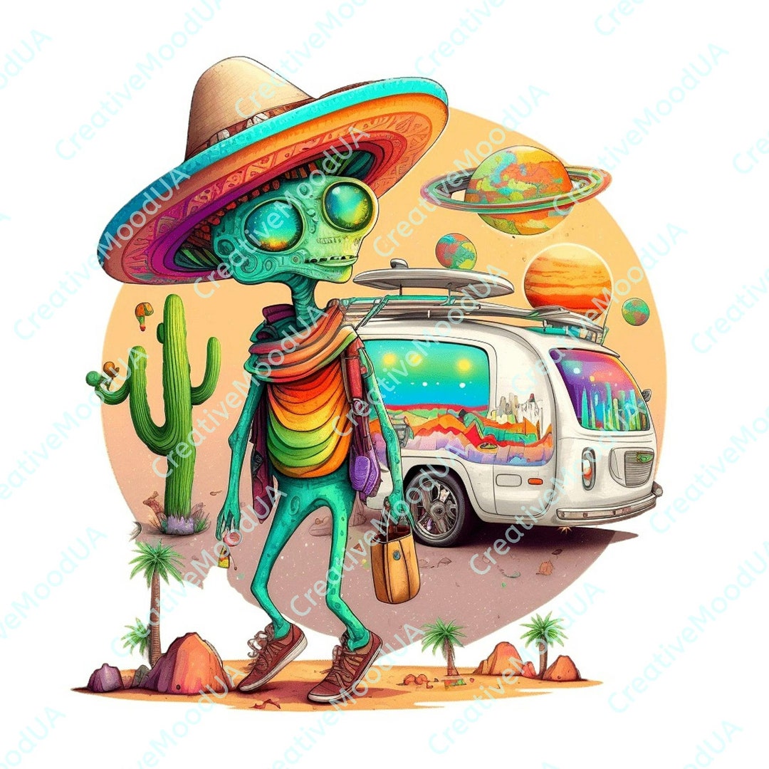 Alien Traveler on a Minibus in the Desert. Intergalactic - Etsy