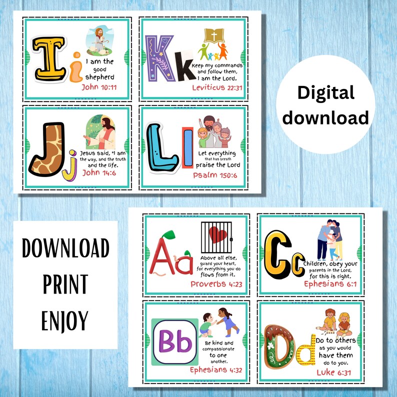 Alphabet Bible Verses Flashcards, Educational Flashcard, ABC Printable ...