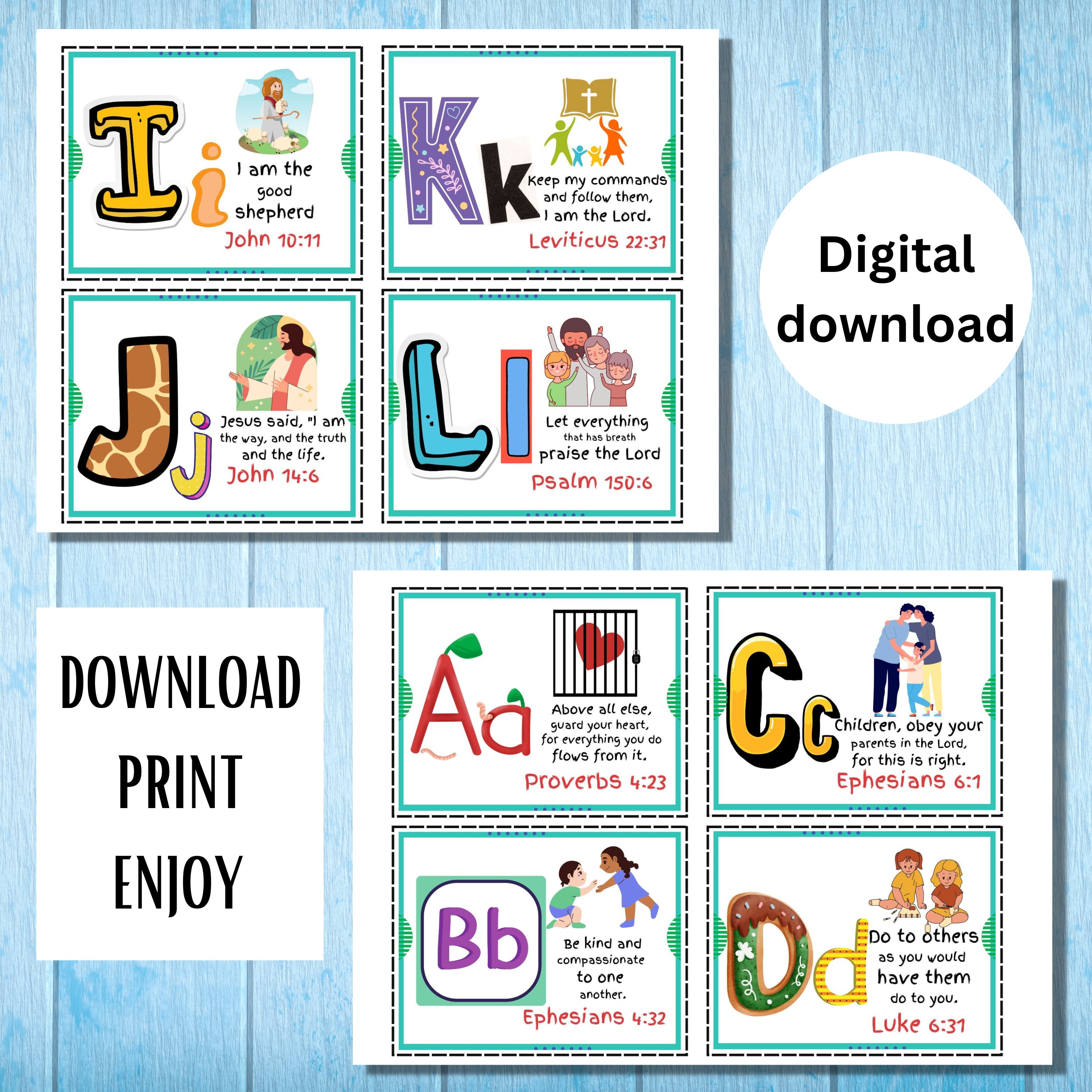 Alphabet Bible Verses Flashcards, Educational Flashcard, ABC Printable ...