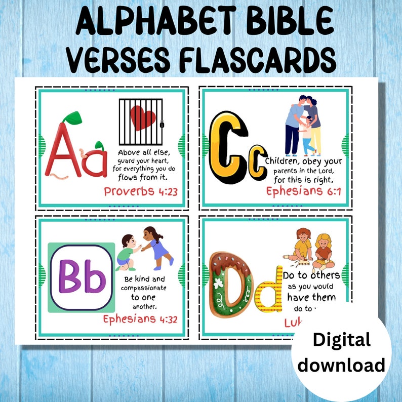 Alphabet Bible Verses Flashcards, Educational Flashcard, ABC Printable ...