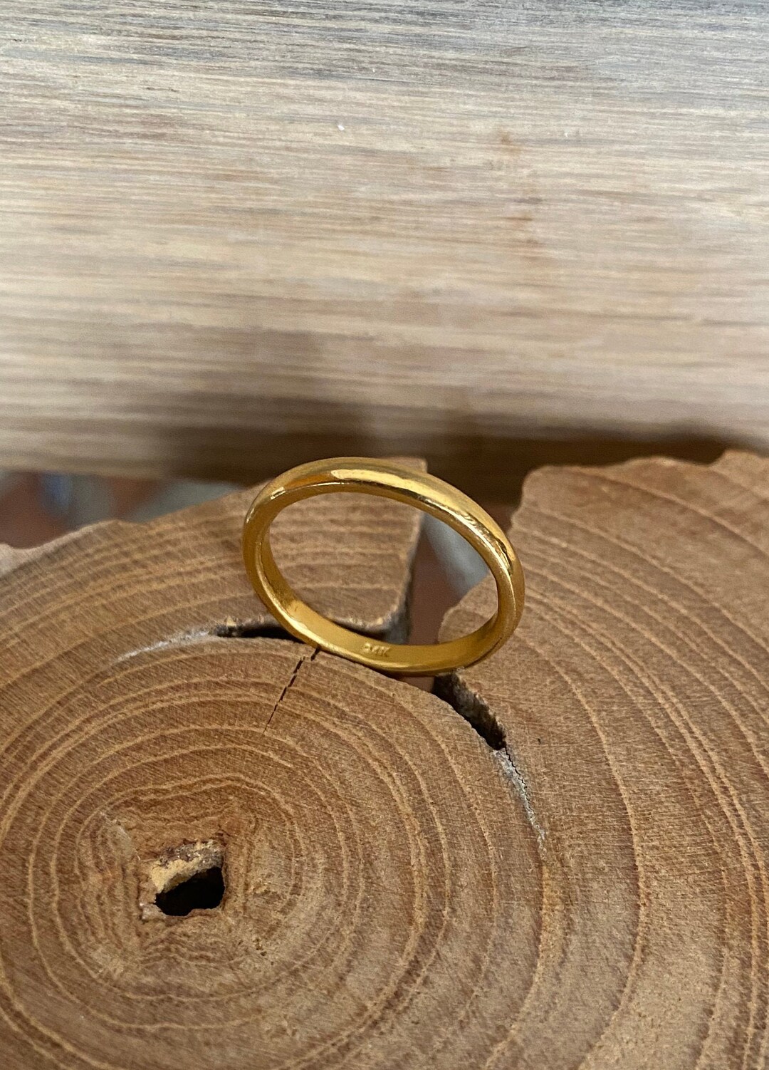24K Pure Solid Gold Hand Forged Half Round Ring - Etsy