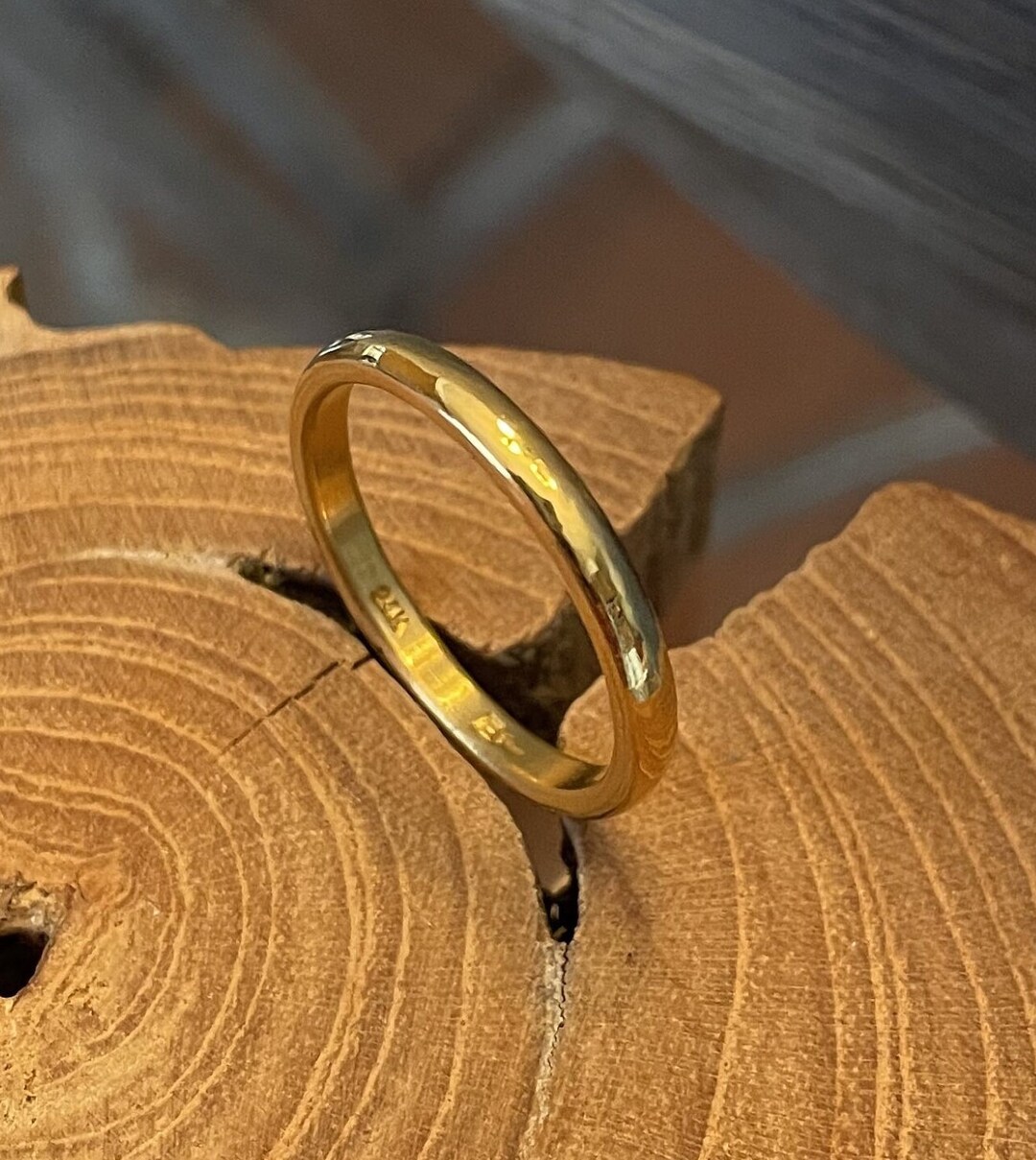 24K Pure Solid Gold Hand Forged Half Round Ring_made TO ORDER - Etsy