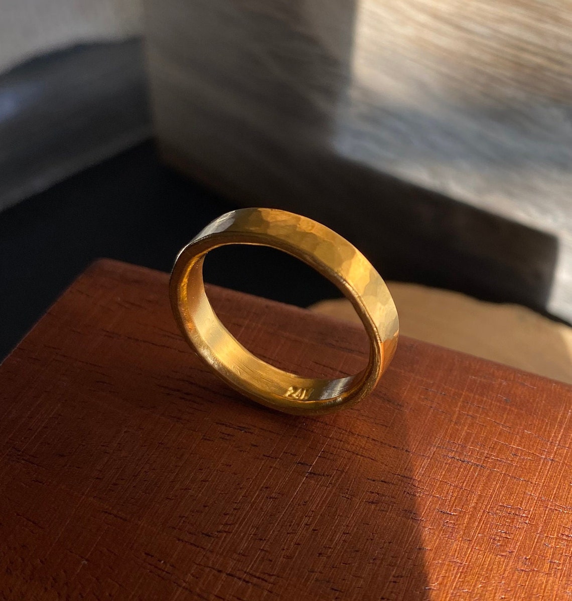 24K Pure Solid Gold Hand Forged Wide Band Ring - Etsy
