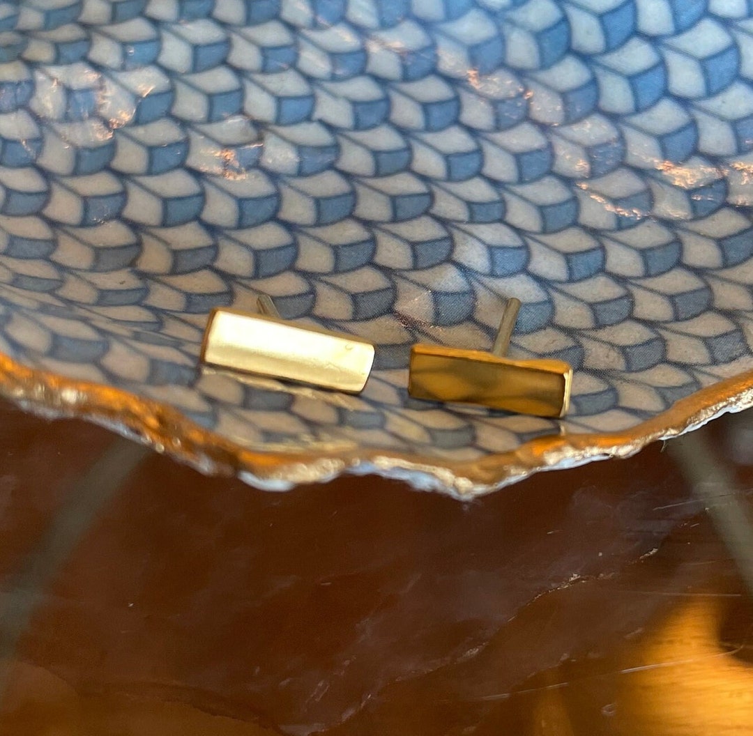 24K Pure Solid Gold Hand-forged Bar Stud Earrings - 99.99% High Purity ...