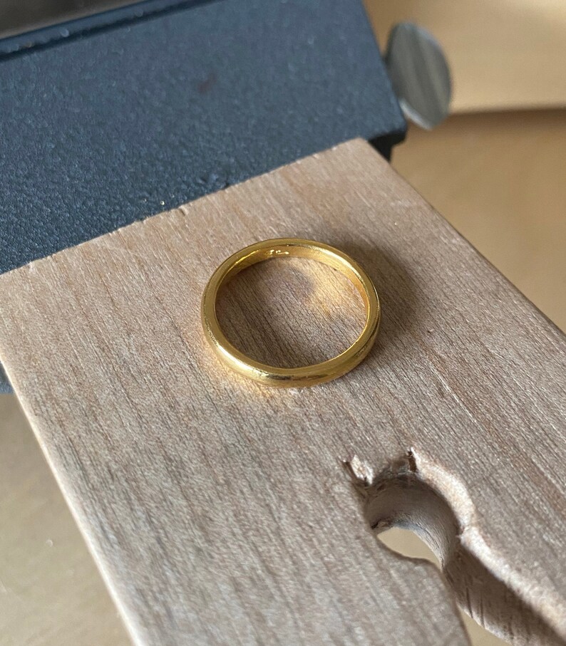 24K Pure Solid Gold Hand Forged Half Round Ring - Etsy