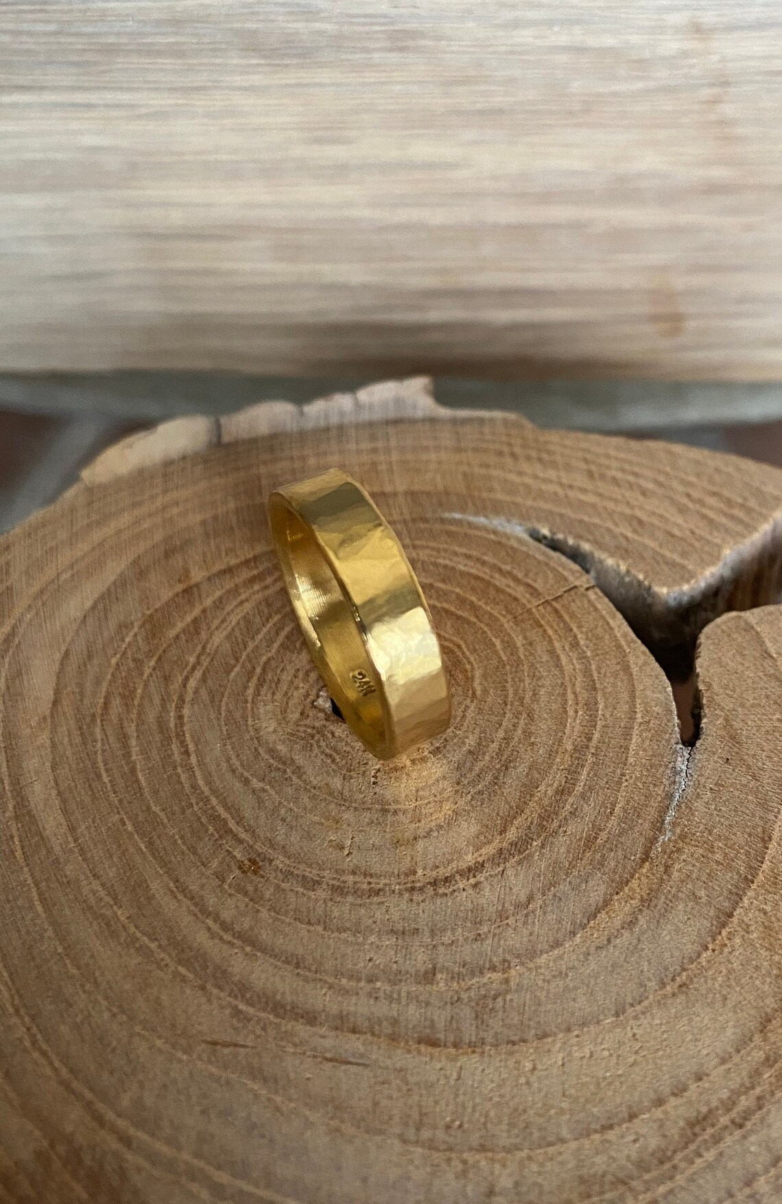 24K Pure Solid Gold Hand Forged Wide Band Ring - Etsy