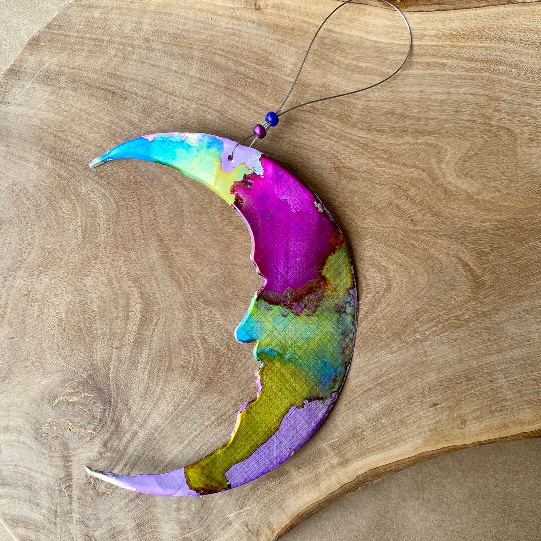 Upcycled Aluminum Moon Ornament – Hand-painted Celestial Decor - Etsy