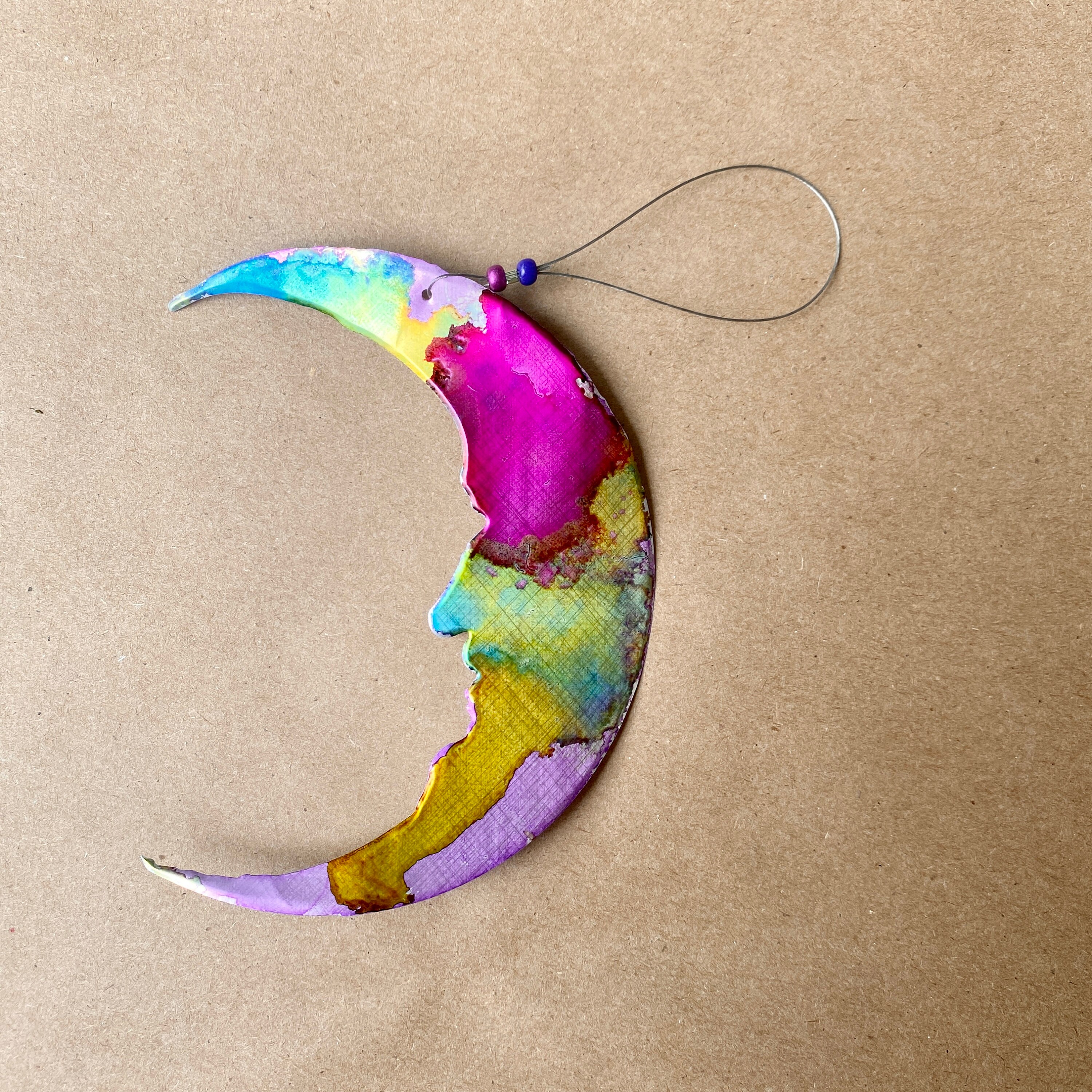 Upcycled Aluminum Moon Ornament – Hand-painted Celestial Decor - Etsy