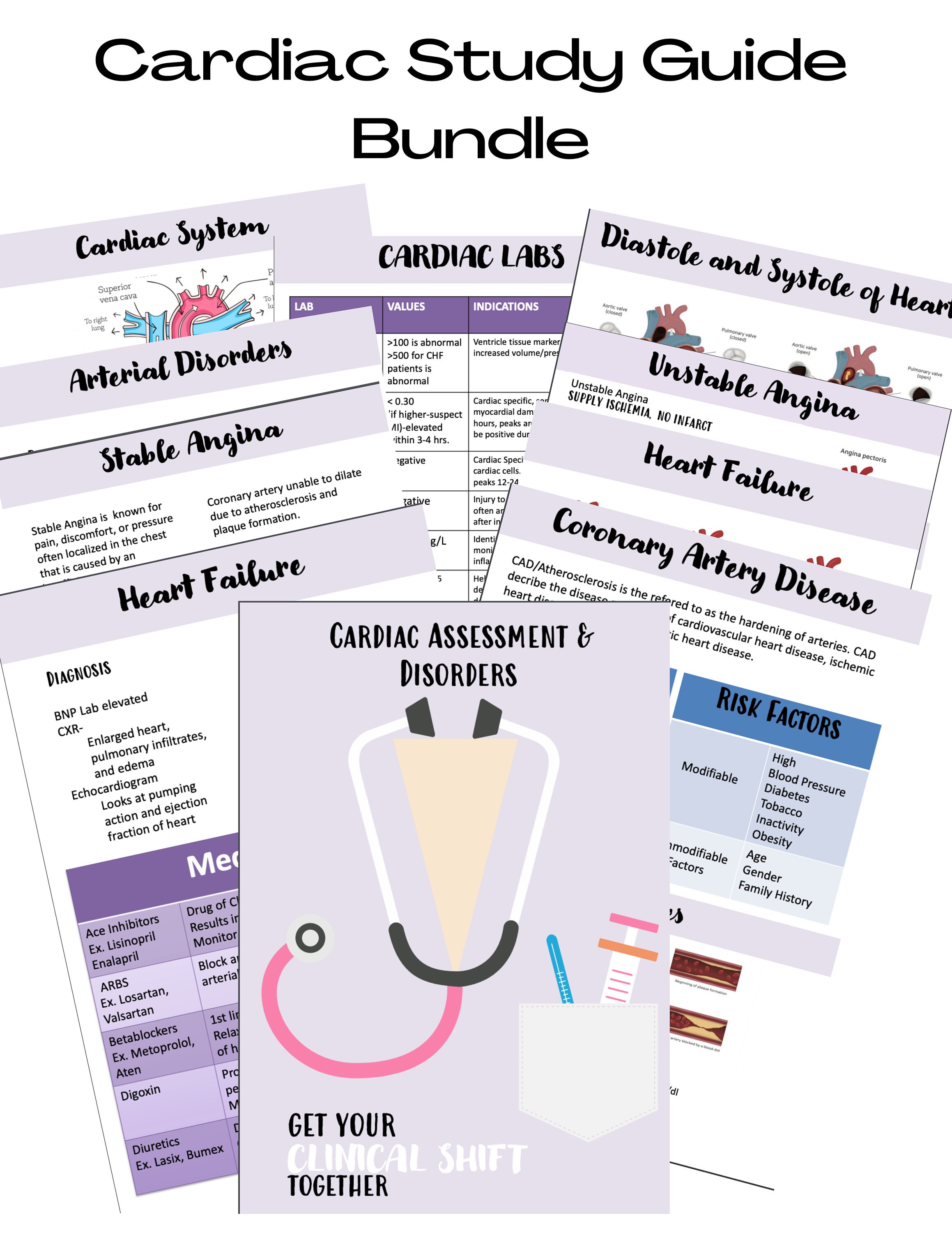 Cardiac Study Guide Bundle | CHF | CAD | Angina | Myocardial Infarction ...
