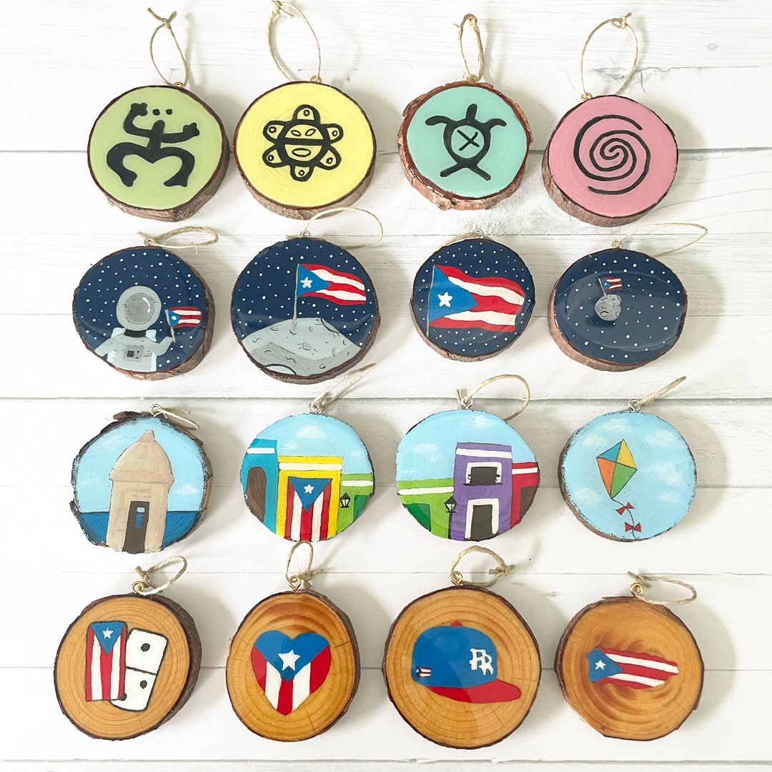 Set of 4 Handpainted Puerto Rican Wood Slice Christmas Ornaments - Etsy