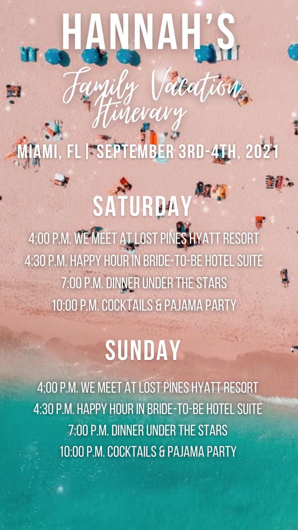 Beach Vacation Weekend Video Itinerary Template Bachelorette | Etsy