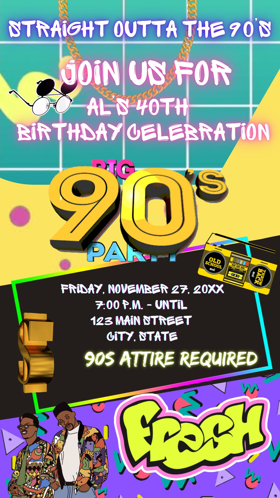 90s Birthday Party Invitations