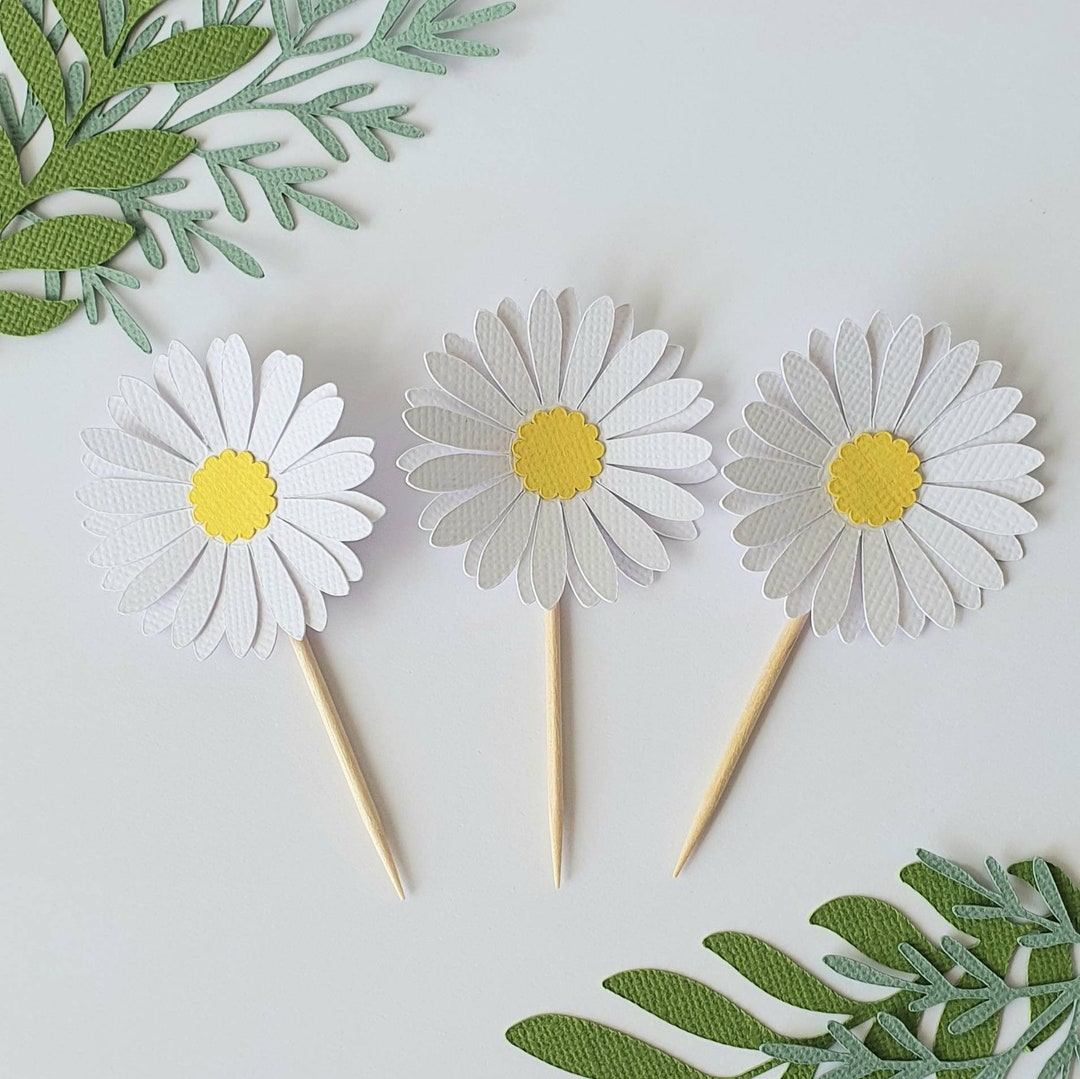 Daisy Cupcake Toppers, Daisy Decorations, Daisy Food Pick, White Flower ...