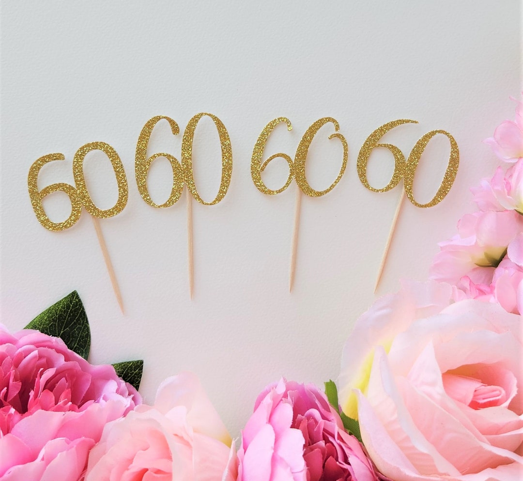 Number 60 Cupcake Toppers 60th Birthday Party Decorations 60th ...